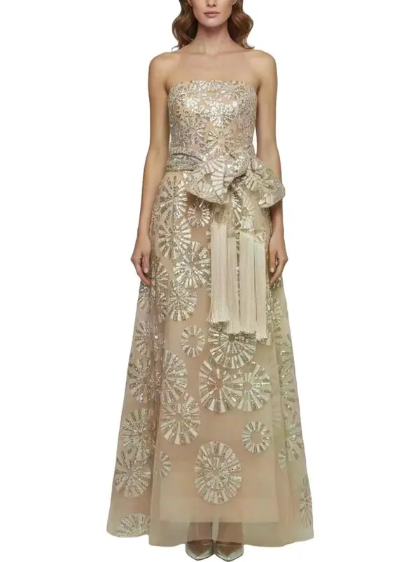 Elie Saab Embellished Strapless Maxi Dress - Neutrals