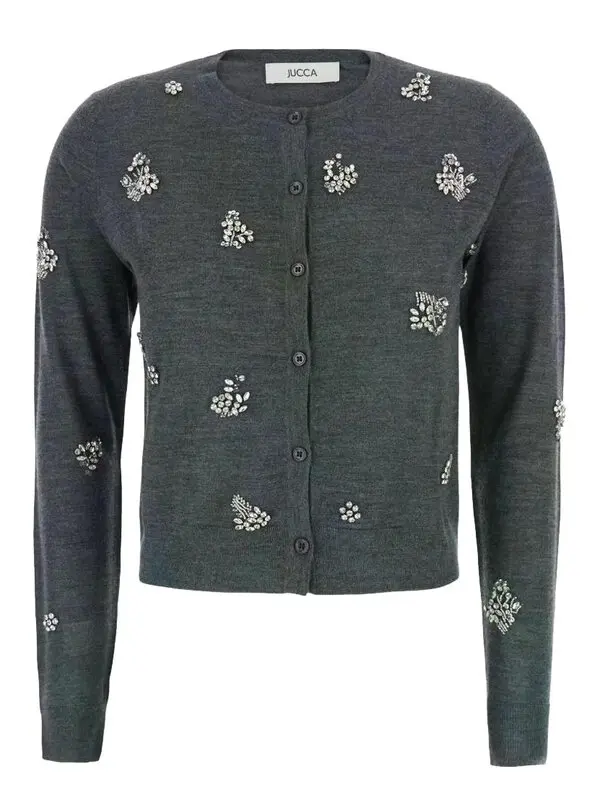 JUCCA Crystal Embellished Wool Cardigan - Grey