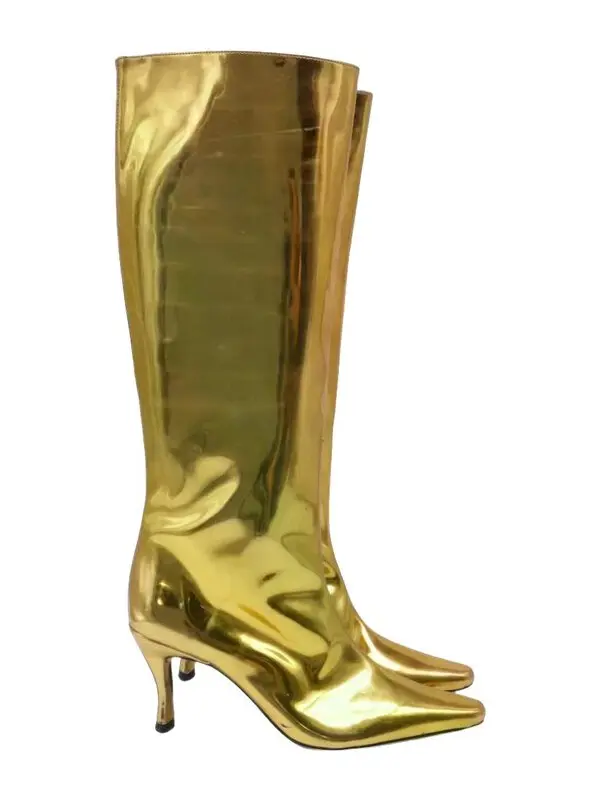By Far Pointed-toe Knee-high Sculptural Heel Boots - Gold