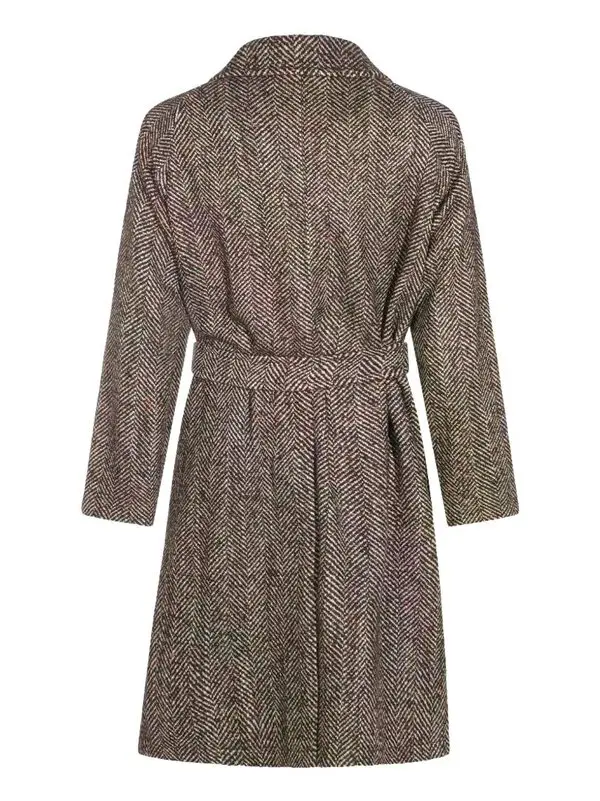 Tagliatore Herringbone Pattern Belted Coat - Brown