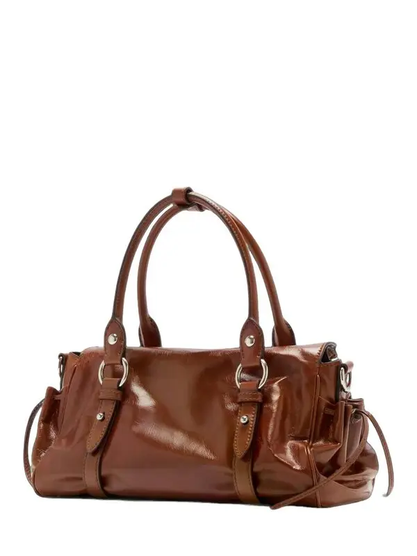 Miu Miu Shiny Leather Handbag With Top Handles And Adjustable Shoulder Strap - Brown