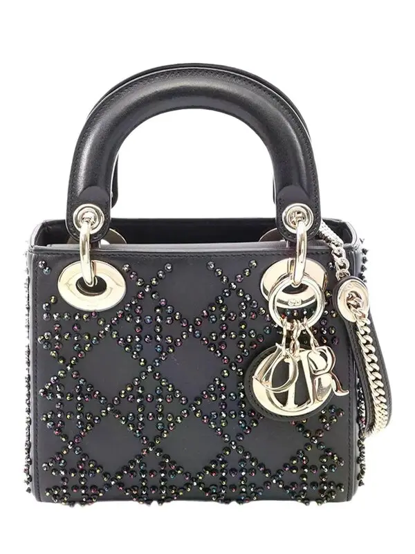 Dior Lambskin Cannage Beaded Lady Satchel - Black