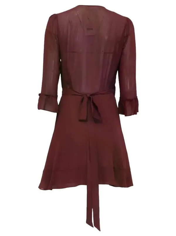 REFORMATION Burgundy Wrap Mini Dress With Ruffled Cuffs - Red