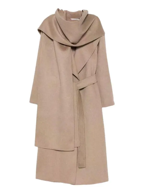 Max Mara Belted Coat With Integrated Scarf - Neutrals