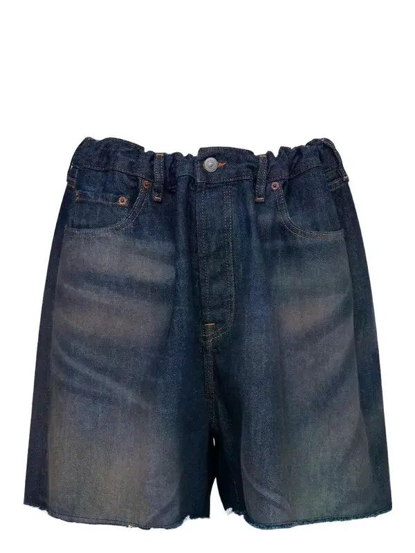 MAISON MARGIELA Frayed Hem Cotton Denim Shorts - Blue
