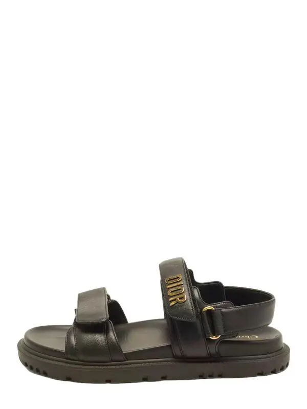 Dior Leather Gold-tone Logo Lettering Slingback Sandals - Black