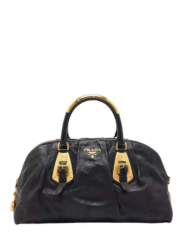 Prada Calf Leather Bauletto Satchel Bag - Black