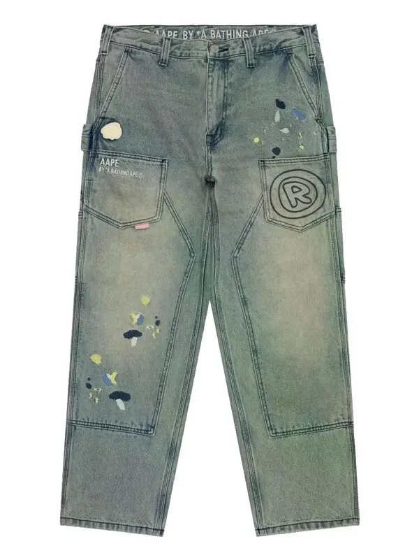 AAPE BY *A BATHING APE Embroidered Denim Cargo Pants - Blue