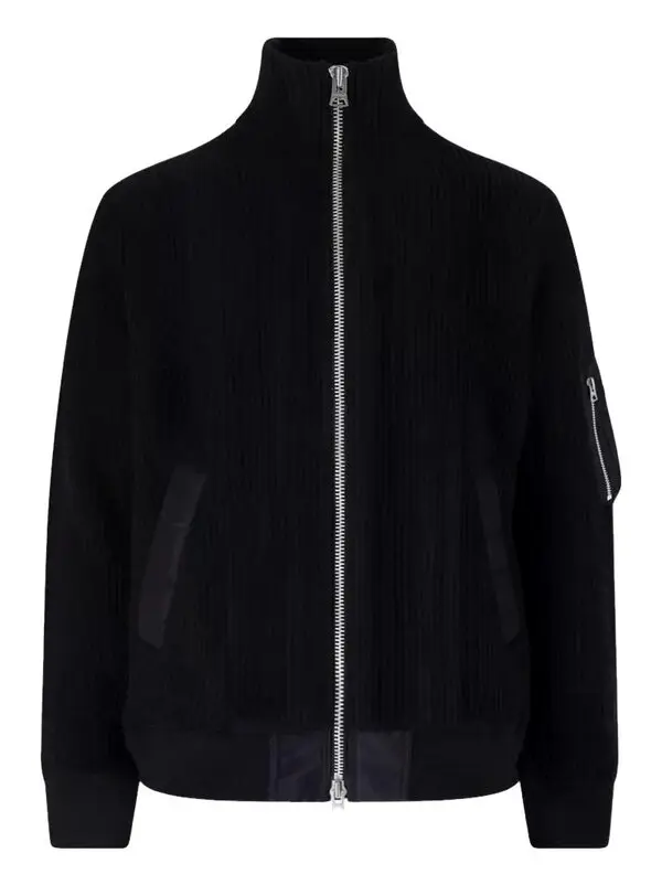 Sacai Ribbed-knit Zip-up Cardigan - Black