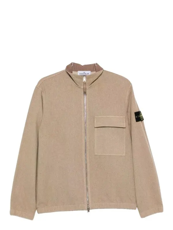 Stone Island Logo Patch Zip-up Jacket - Neutrals