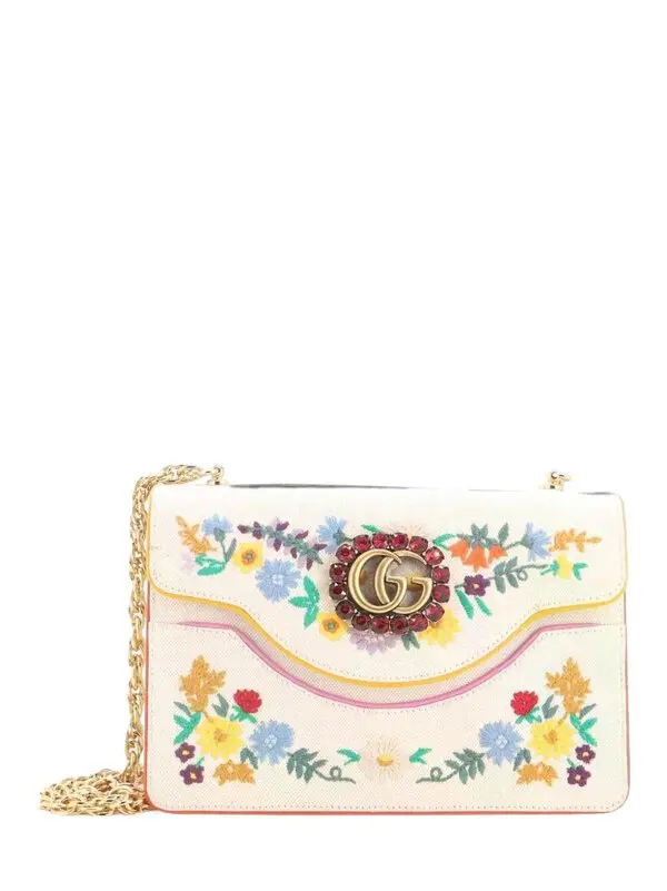Gucci Linea Ricami Embroidered Canvas Small Shoulder Bag - Neutrals
