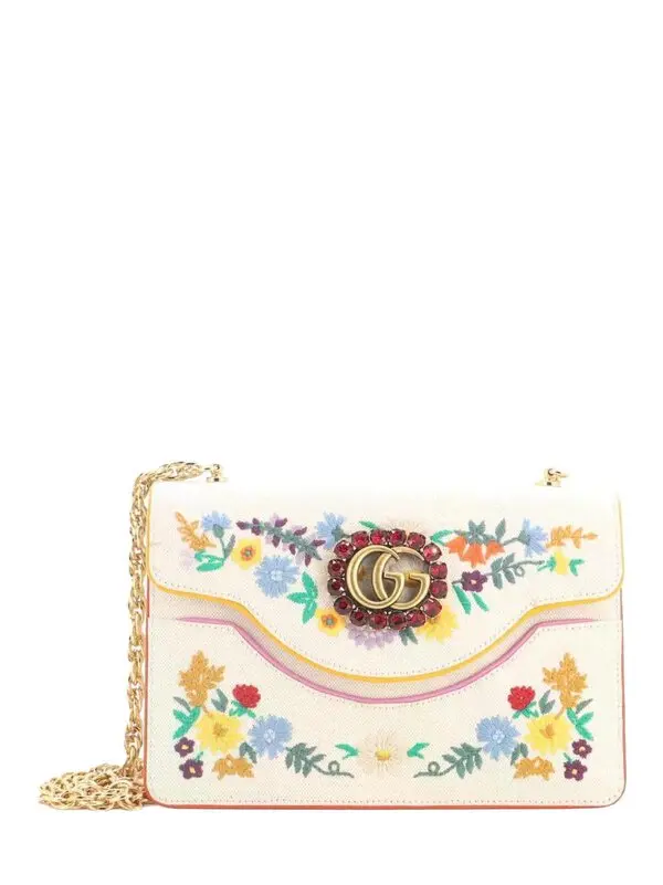 Gucci Linea Ricami Embroidered Canvas Small Shoulder Bag - Neutrals