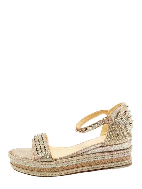 CHRISTIAN LOUBOUTIN Beige Raffia And Suede Spike Wedge Sandals - Neutrals