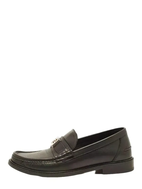 Fendi Leather Ff Plaque Penny Loafers - Black