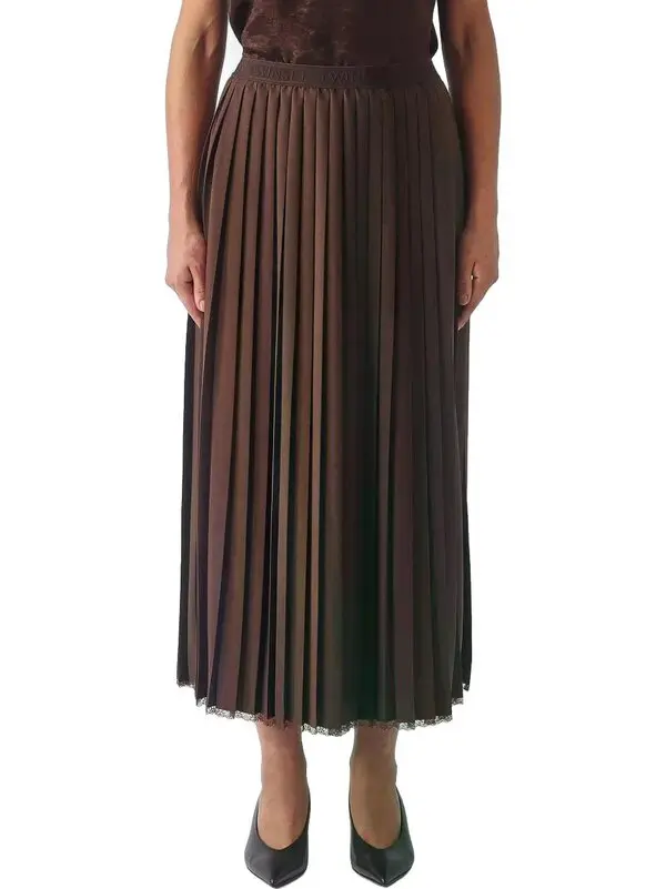 TWINSET Pleated Midi Skirt With Lace Trim - Brown