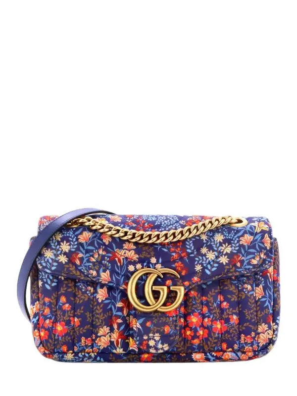 Gucci Gg Marmont Floral Print Cotton Small Shoulder Bag - Blue