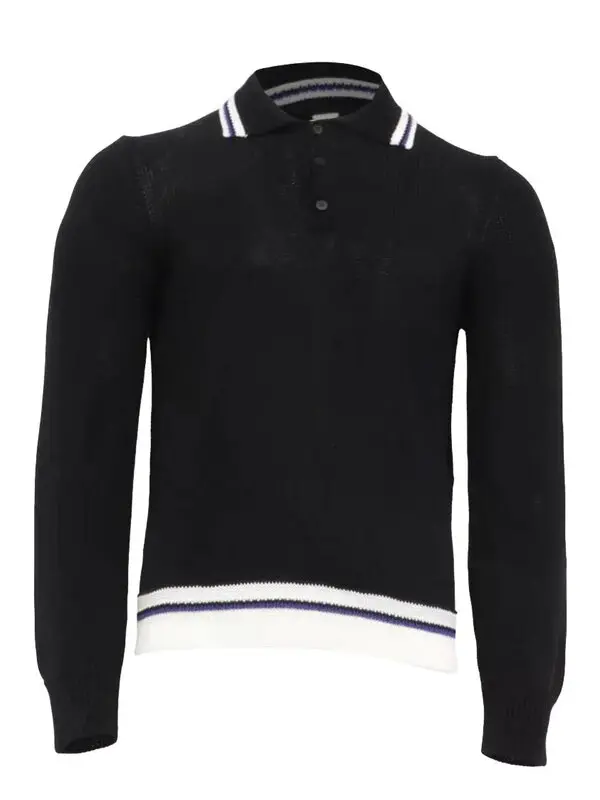 FERRAGAMO Knitted Long-sleeve Polo Shirt - Black