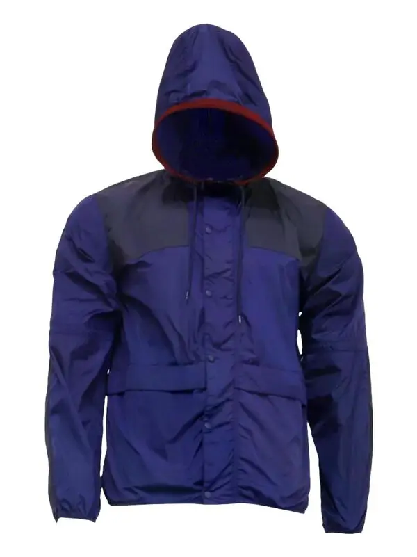 Moncler Hooded Windbreaker With Logo Print - Blue