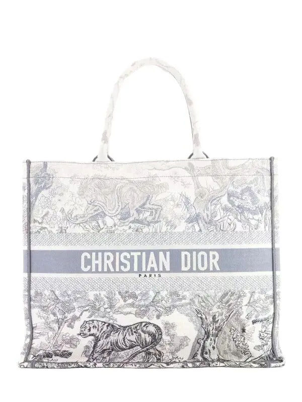 Dior Book Embroidered Canvas Large Tote Bag - Grey