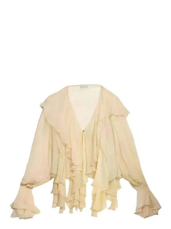 Blumarine Ruffled Crepe De Chine Blouse - Neutrals