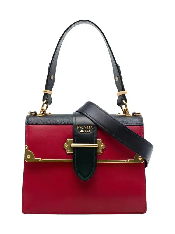Prada Saffiano Trimmed City Calf Cahier Satchel - Black