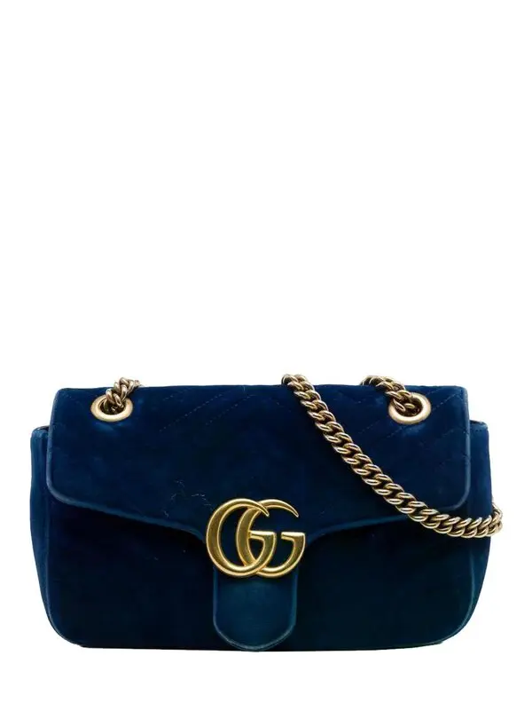 Gucci Marmont Matelasse Velvet Shoulder Bag - Blue