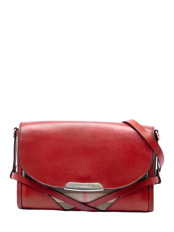 Burberry Leather And House Check Canvas Crossbody Bag - Red