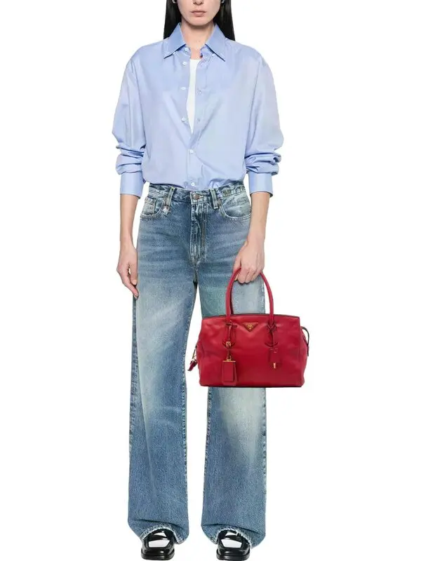 Prada Vitello Daino Zip Top Convertible Tote Satchel - Red