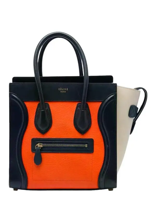 Celine 2014 Micro Tricolor Leather Luggage Tote Bag - Orange