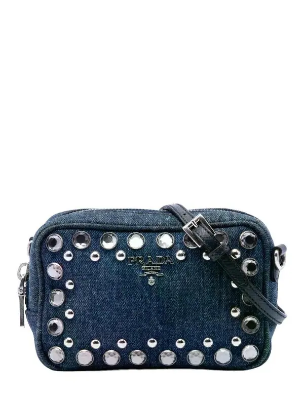 Prada Denim Borchie Bijoux Camera Crossbody Bag - Blue