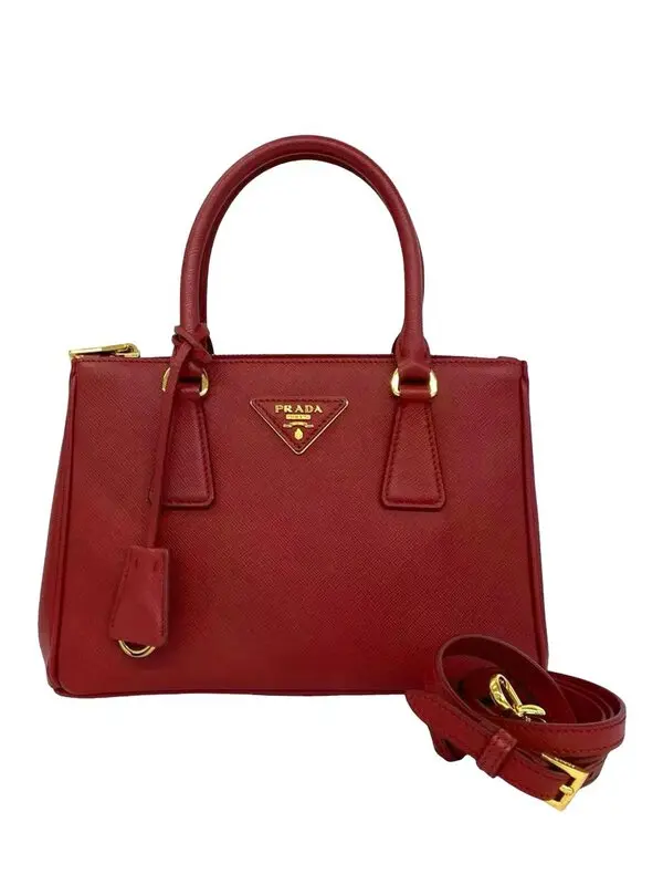 Prada Saffiano Galleria Double Zip Satchel - Red