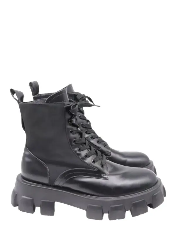 Prada Monolith Leather Combat Boots - Black