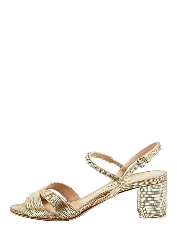 Miu Miu Crystal-embellished Lizard-effect Sandals - Gold