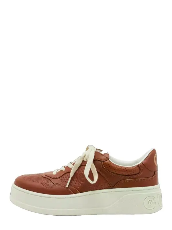 Gucci Jumbo Gg Embossed Leather Lace-up Platform Sneakers - Brown