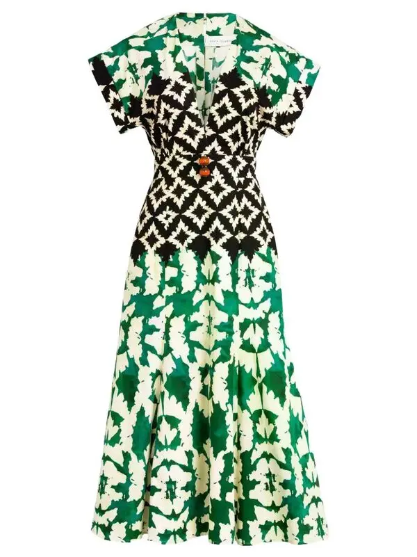 Silvia Tcherassi Printed Cotton Midi Dress - Green