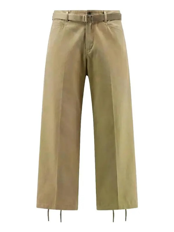Sacai Belted Drawstring-hem Wide-leg Trousers - Neutrals