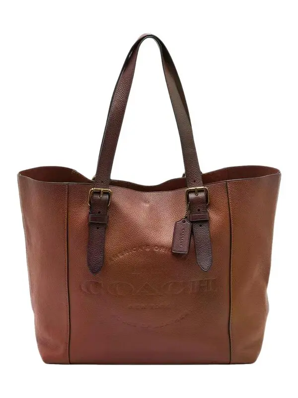 COACH Grained Leather Embossed Logo Tote Bag - Brown