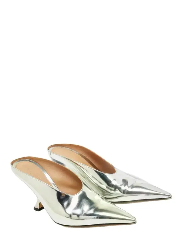 Bottega Veneta Tone Leather Pointed Toe Mules - Silver