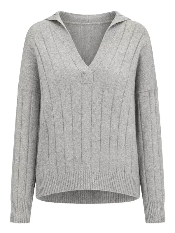Liviana Conti Ribbed Knit V-neck Sweater - Grey