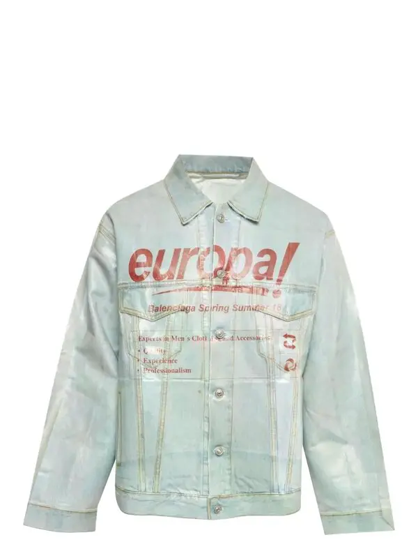 Balenciaga Oversized Denim Jacket With Europa! Logo - Blue