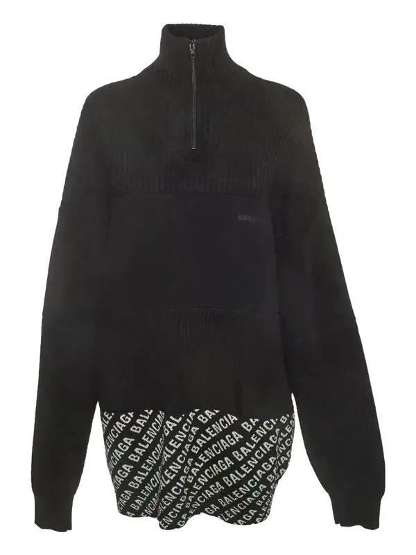 Balenciaga Logo-print Panelled High Neck Zip-up Sweater - Black