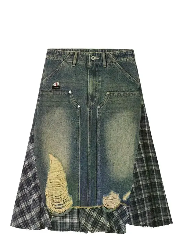 MUSIUM DIV. Distressed Panelled A-line Skirt - Blue