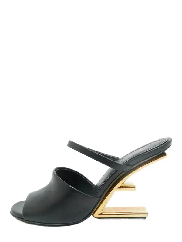 Fendi Leather Sculptural Heel Sandals - Black