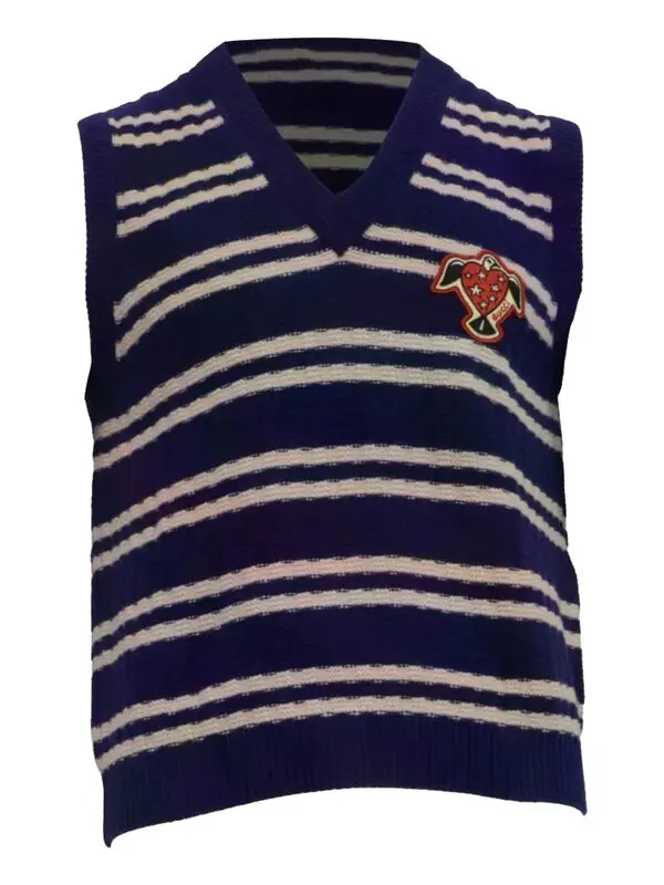 Gucci Striped Wool V-neck Sleeveless Sweater - Blue
