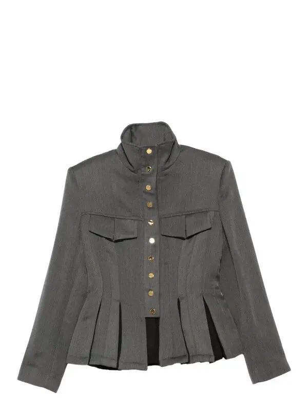 Elisabetta Franchi Peplum-hem High-neck Fitted Jacket - Grey