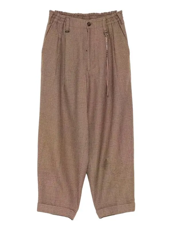 MASTERMIND WORLD Glen Check Pleated Trousers - Brown