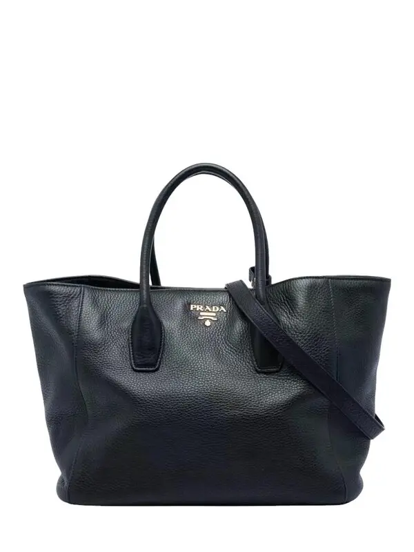 Prada Vitello Daino Convertible Tote Satchel - Black