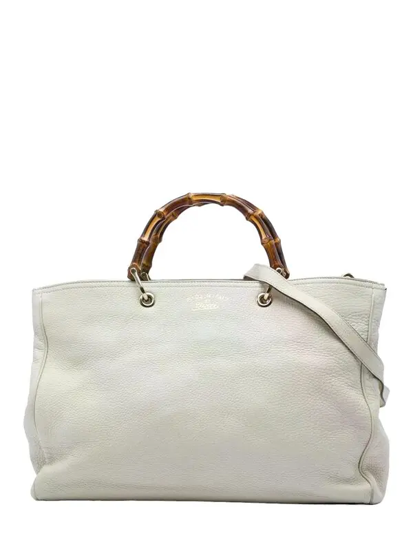 Gucci Large Calfskin Bamboo Shopper Satchel - White
