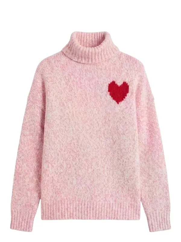 Chinti & Parker Heart Motif Roll Neck Sweater - Pink