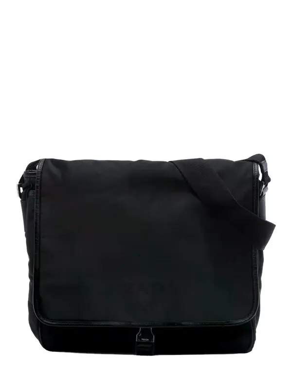 Prada Saffiano Trimmed Tessuto Buckle Messenger Bag - Black
